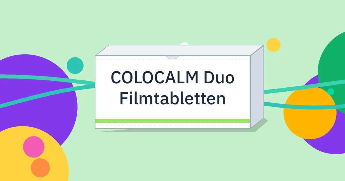 Symbolbild: Packung mit der Aufschrift COLOCALM Duo Filmtabletten (PZN 19275834) – Verfügbarkeit und Bezug in Apotheken in Frankfurt am Main