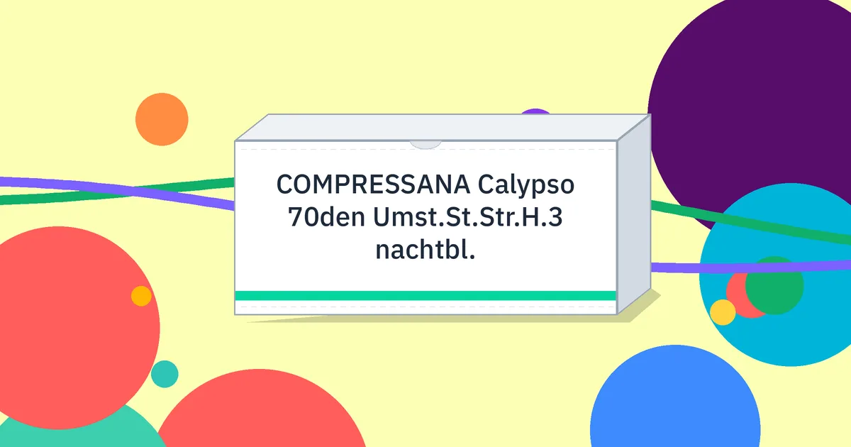 Symbolbild: Packung mit der Aufschrift COMPRESSANA Calypso 70den Umst.St.Str.H.3 nachtbl. (PZN 07719177) – Verfügbarkeit und Bezug in Apotheken in Frankfurt am Main