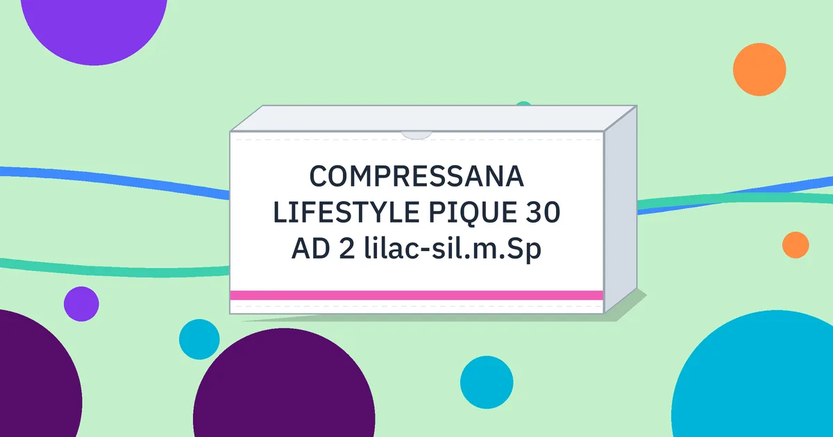 Symbolbild: Packung mit der Aufschrift COMPRESSANA LIFESTYLE PIQUE 30 AD 2 lilac-sil.m.Sp (PZN 19689659) – Verfügbarkeit und Bezug in Apotheken in Frankfurt am Main