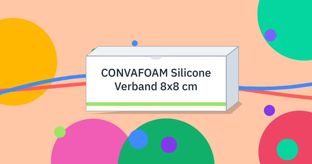 Symbolbild: Packung mit der Aufschrift CONVAFOAM Silicone Verband 8x8 cm (PZN 20629473) – Verfügbarkeit und Bezug in Apotheken in Frankfurt am Main