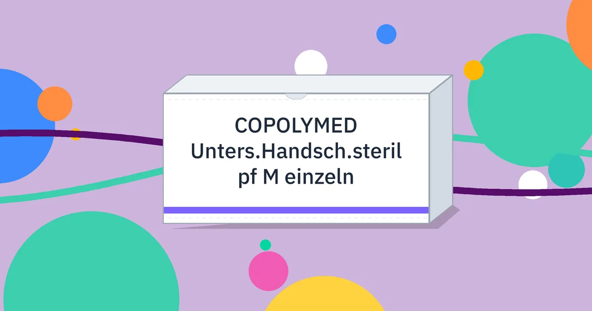 Symbolbild: Packung mit der Aufschrift COPOLYMED Unters.Handsch.steril pf M einzeln (PZN 03896221) – Verfügbarkeit und Bezug in Apotheken in Frankfurt am Main