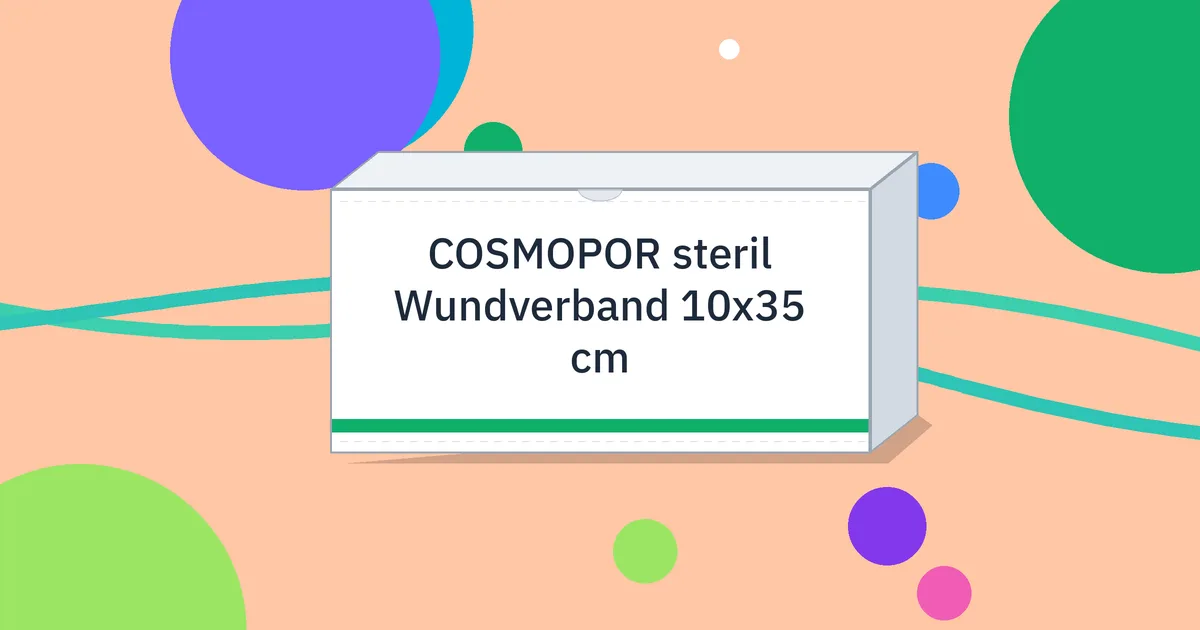 Symbolbild: Packung mit der Aufschrift COSMOPOR steril Wundverband 10x35 cm (PZN 19699534) – Verfügbarkeit und Bezug in Apotheken in Frankfurt am Main