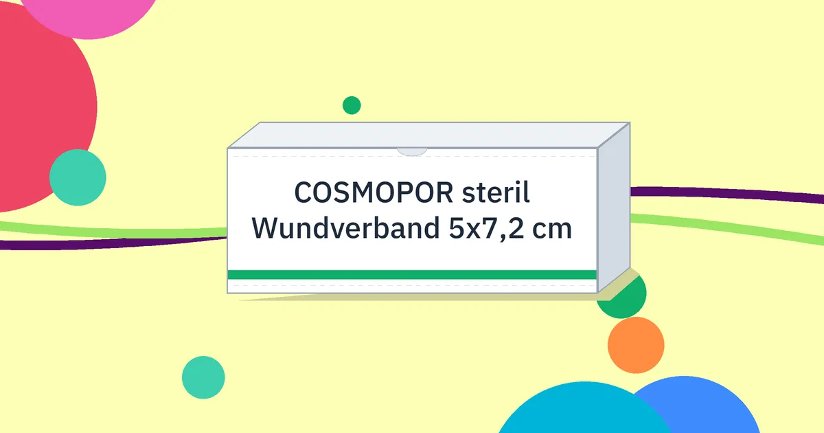 Symbolbild: Packung mit der Aufschrift COSMOPOR steril Wundverband 5x7,2 cm (PZN 19699557) – Verfügbarkeit und Bezug in Apotheken in Frankfurt am Main