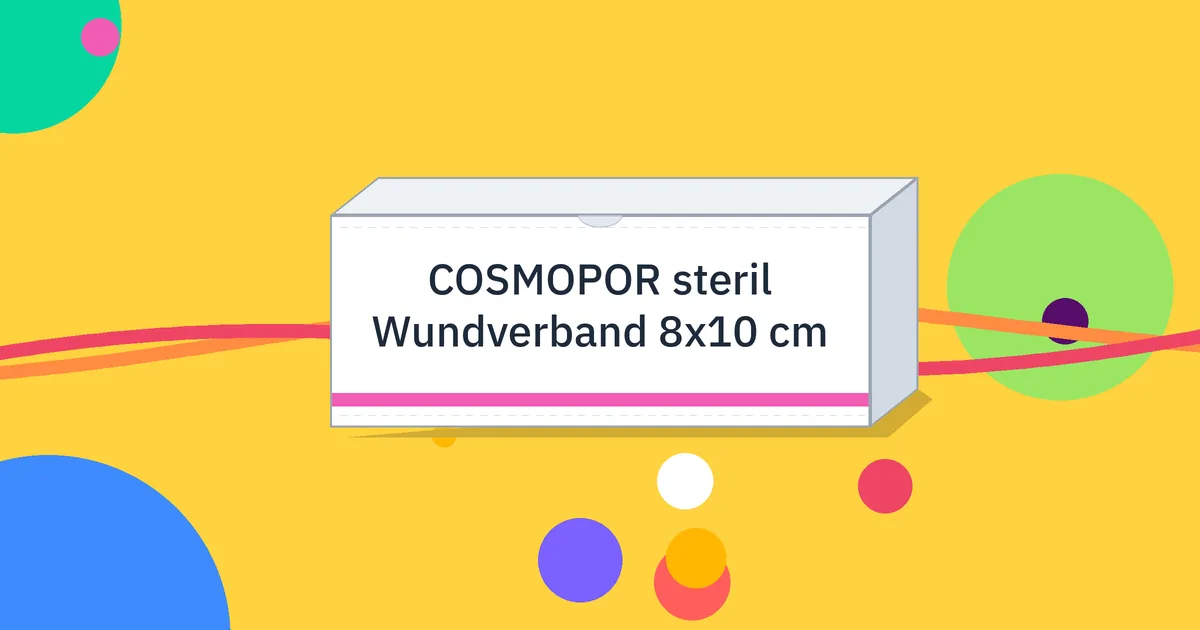 Symbolbild: Packung mit der Aufschrift COSMOPOR steril Wundverband 8x10 cm (PZN 09177645) – Verfügbarkeit und Bezug in Apotheken in Frankfurt am Main