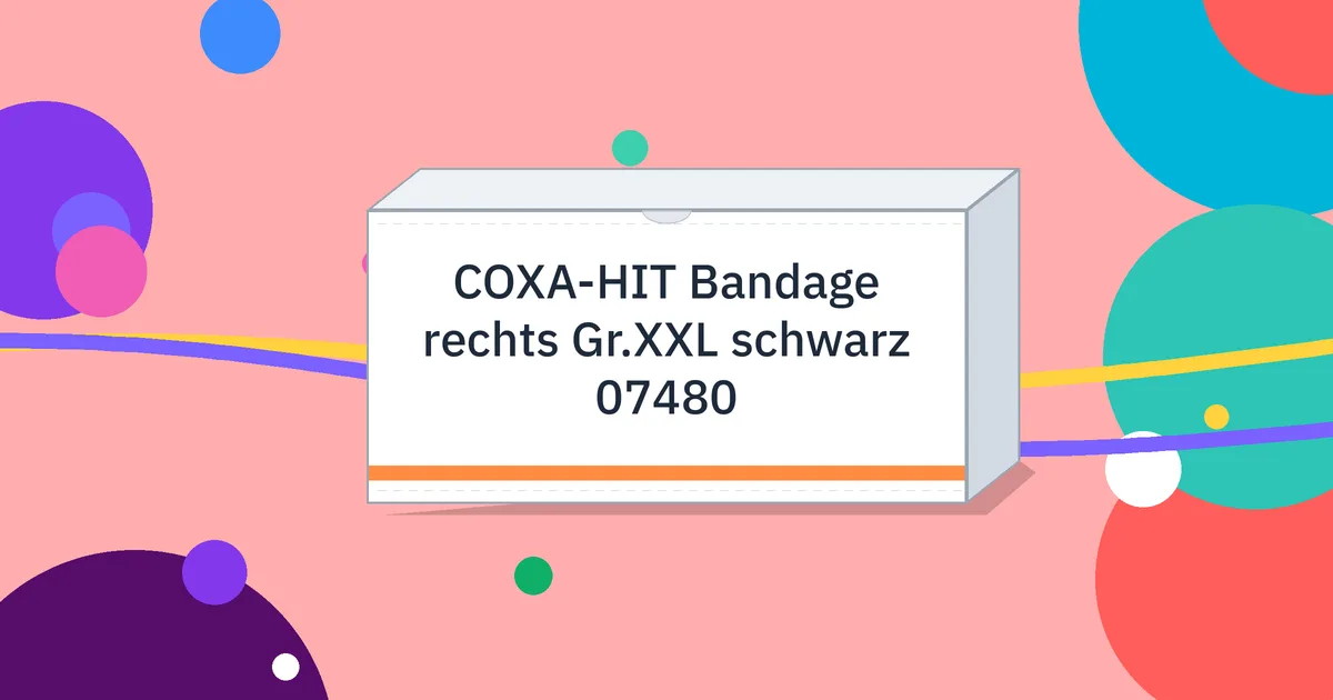 Symbolbild: Packung mit der Aufschrift COXA-HIT Bandage rechts Gr.XXL schwarz 07480 (PZN 11236220) – Verfügbarkeit und Bezug in Apotheken in Frankfurt am Main