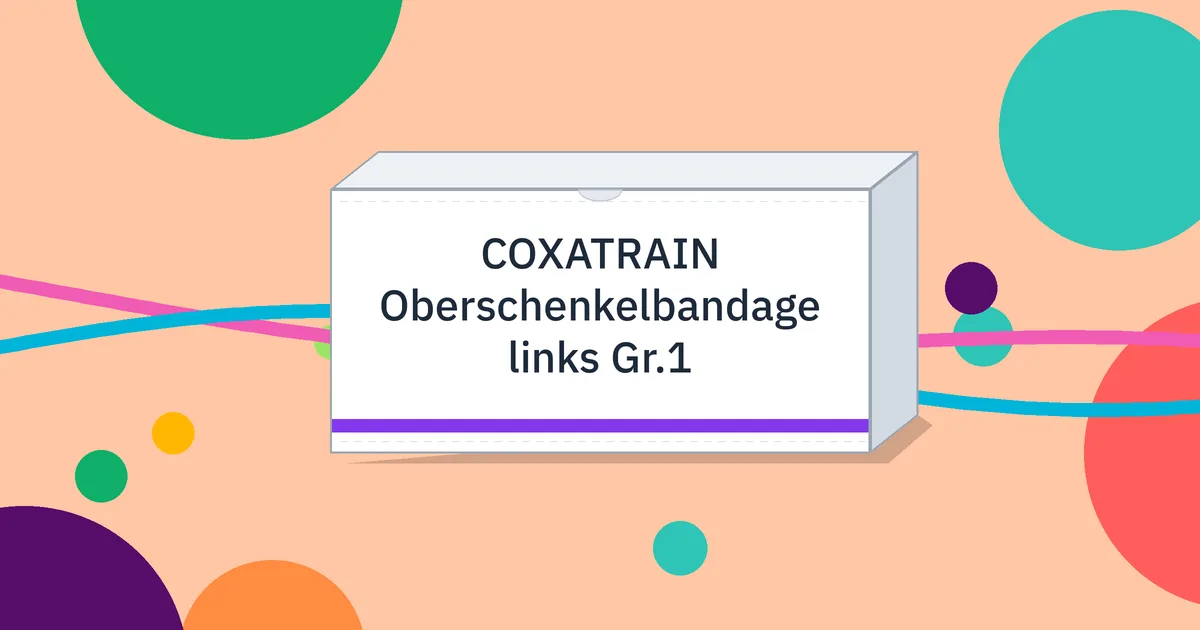 Symbolbild: Packung mit der Aufschrift COXATRAIN Oberschenkelbandage links Gr.1 (PZN 17560950) – Verfügbarkeit und Bezug in Apotheken in Frankfurt am Main
