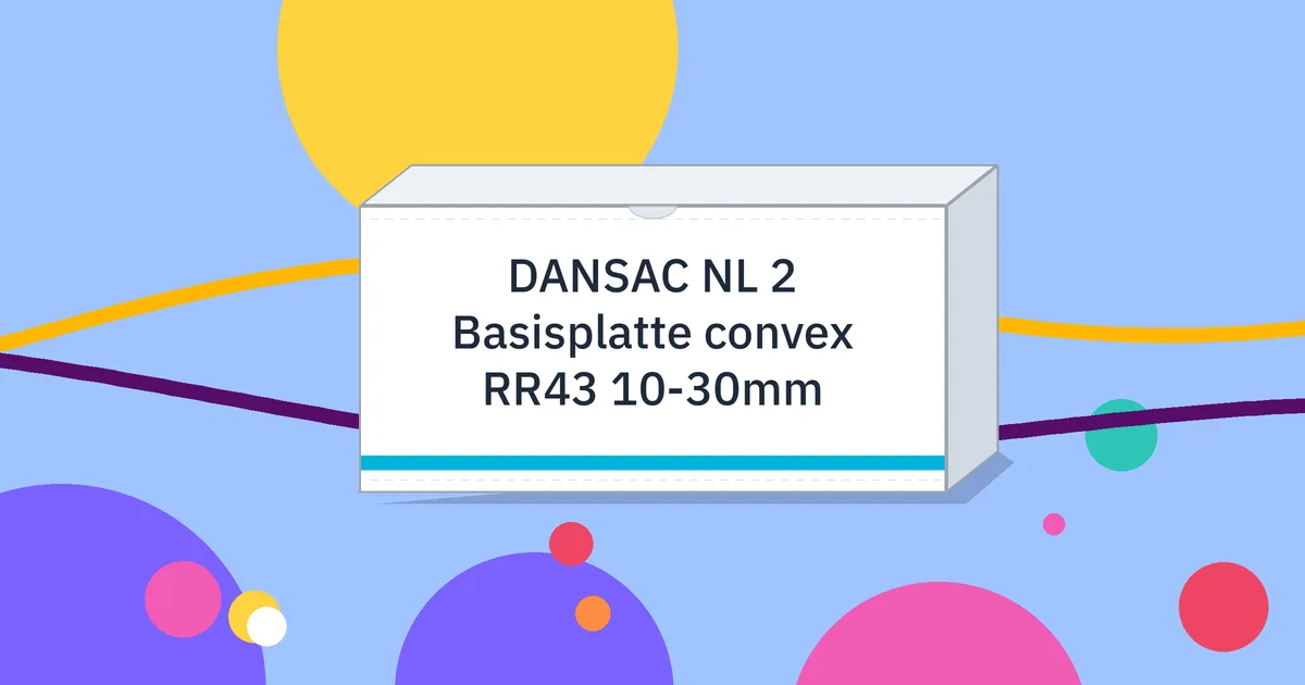 Symbolbild: Packung mit der Aufschrift DANSAC NL 2 Basisplatte convex RR43 10-30mm (PZN 09427734) – Verfügbarkeit und Bezug in Apotheken in Frankfurt am Main