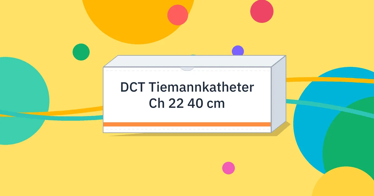 Symbolbild: Packung mit der Aufschrift DCT Tiemannkatheter Ch 22 40 cm (PZN 11318975) – Verfügbarkeit und Bezug in Apotheken in Frankfurt am Main
