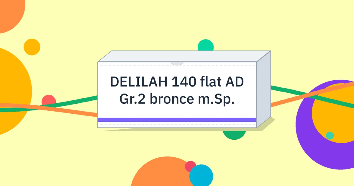 Symbolbild: Packung mit der Aufschrift DELILAH 140 flat AD Gr.2 bronce m.Sp. (PZN 14246957) – Verfügbarkeit und Bezug in Apotheken in Frankfurt am Main