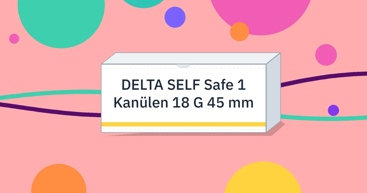 Symbolbild: Packung mit der Aufschrift DELTA SELF Safe 1 Kanülen 18 G 45 mm (PZN 07766277) – Verfügbarkeit und Bezug in Apotheken in Frankfurt am Main