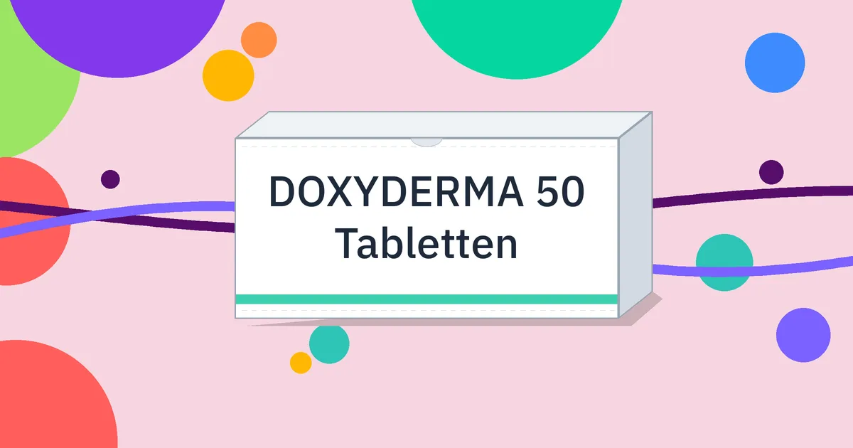 Symbolbild: Packung mit der Aufschrift DOXYDERMA 50 Tabletten (PZN 04972438) – Verfügbarkeit und Bezug in Apotheken in Frankfurt am Main