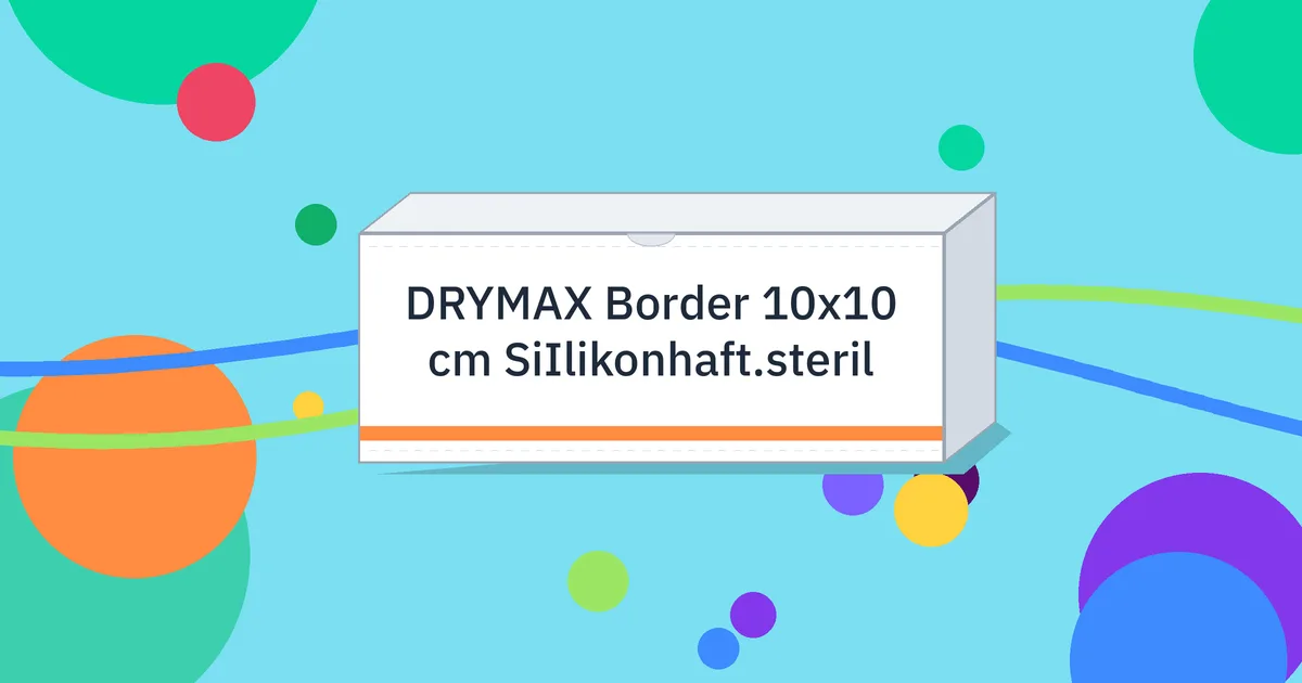 Symbolbild: Packung mit der Aufschrift DRYMAX Border 10x10 cm SiIlikonhaft.steril (PZN 19639526) – Verfügbarkeit und Bezug in Apotheken in Frankfurt am Main