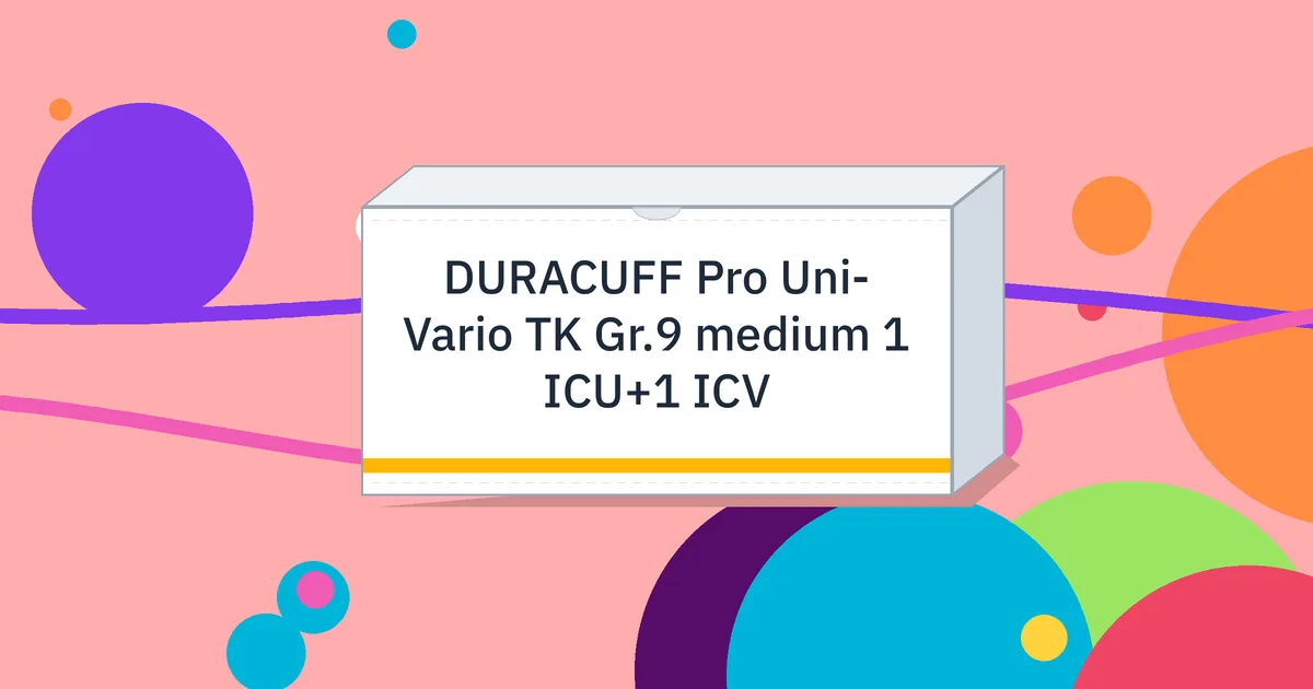 Symbolbild: Packung mit der Aufschrift DURACUFF Pro Uni-Vario TK Gr.9 medium 1 ICU+1 ICV (PZN 19244963) – Verfügbarkeit und Bezug in Apotheken in Frankfurt am Main