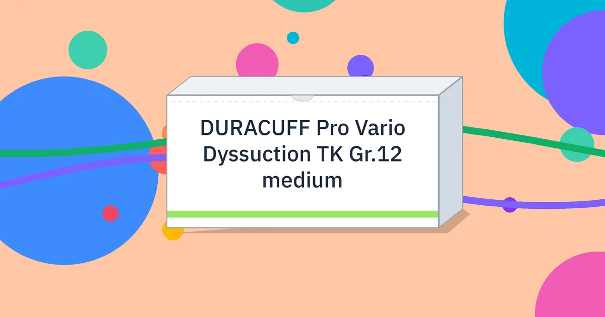 Symbolbild: Packung mit der Aufschrift DURACUFF Pro Vario Dyssuction TK Gr.12 medium (PZN 20088238) – Verfügbarkeit und Bezug in Apotheken in Frankfurt am Main