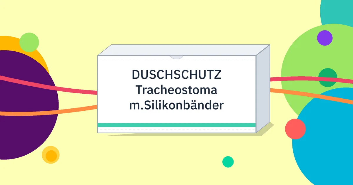 Symbolbild: Packung mit der Aufschrift DUSCHSCHUTZ Tracheostoma m.Silikonbänder (PZN 16369428) – Verfügbarkeit und Bezug in Apotheken in Frankfurt am Main