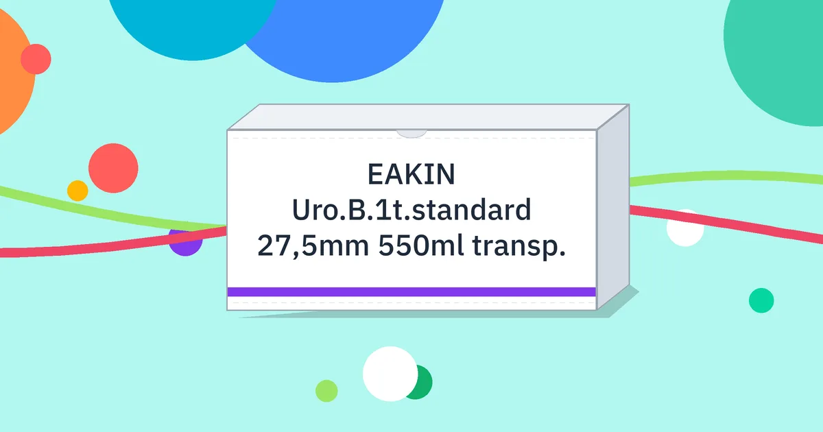 Symbolbild: Packung mit der Aufschrift EAKIN Uro.B.1t.standard 27,5mm 550ml transp. (PZN 09642651) – Verfügbarkeit und Bezug in Apotheken in Frankfurt am Main