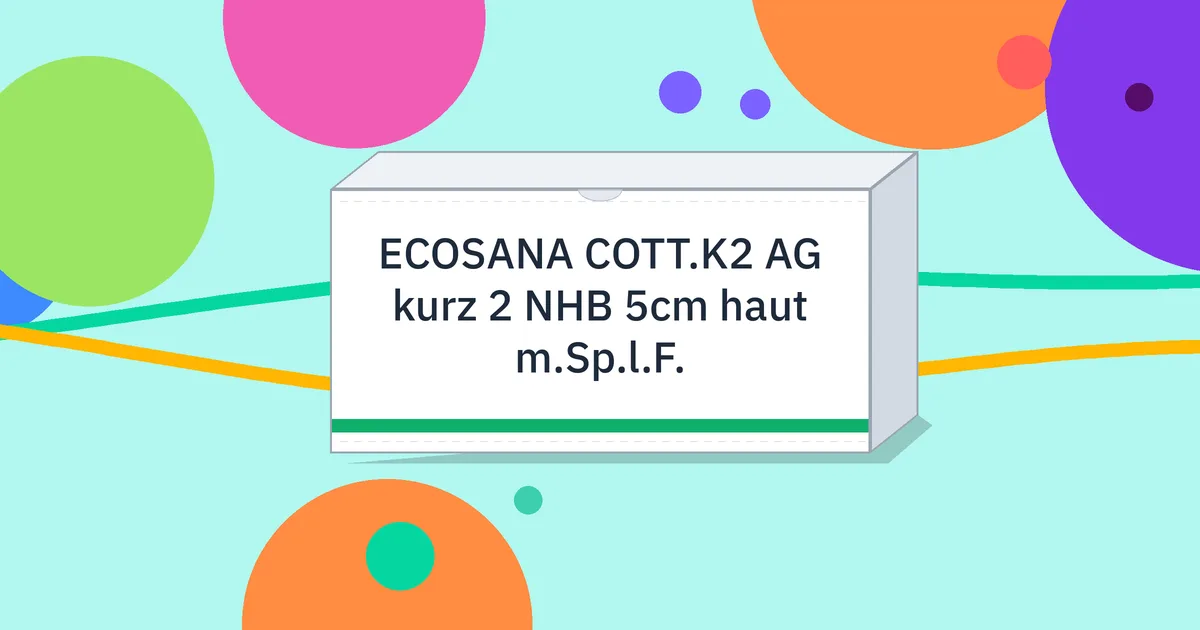 Symbolbild: Packung mit der Aufschrift ECOSANA COTT.K2 AG kurz 2 NHB 5cm haut m.Sp.l.F. (PZN 16949172) – Verfügbarkeit und Bezug in Apotheken in Frankfurt am Main