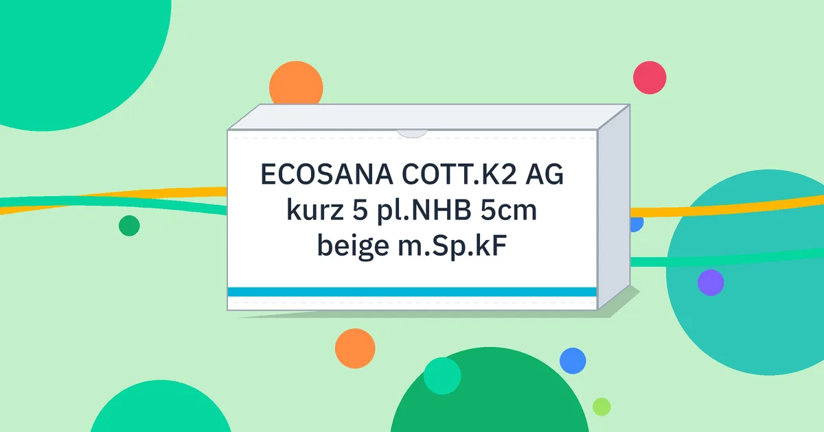 Symbolbild: Packung mit der Aufschrift ECOSANA COTT.K2 AG kurz 5 pl.NHB 5cm beige m.Sp.kF (PZN 16950413) – Verfügbarkeit und Bezug in Apotheken in Frankfurt am Main