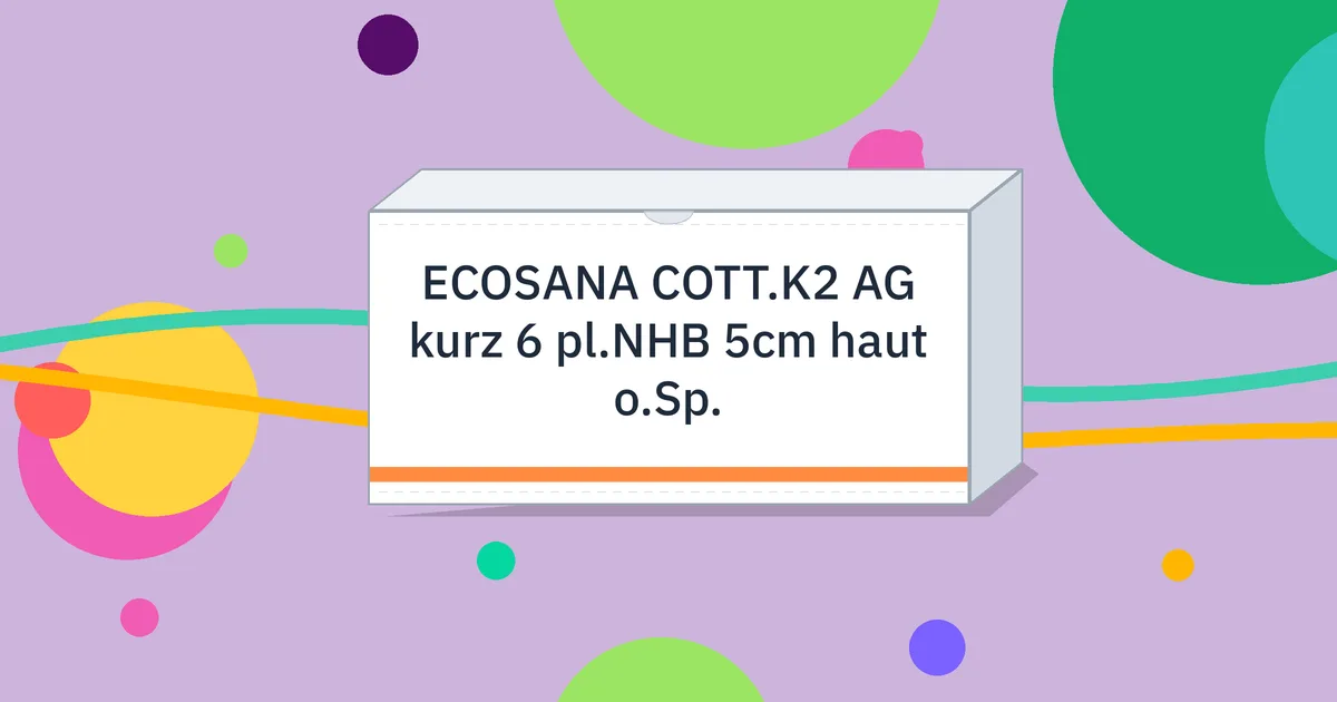 Symbolbild: Packung mit der Aufschrift ECOSANA COTT.K2 AG kurz 6 pl.NHB 5cm haut o.Sp. (PZN 16951016) – Verfügbarkeit und Bezug in Apotheken in Frankfurt am Main