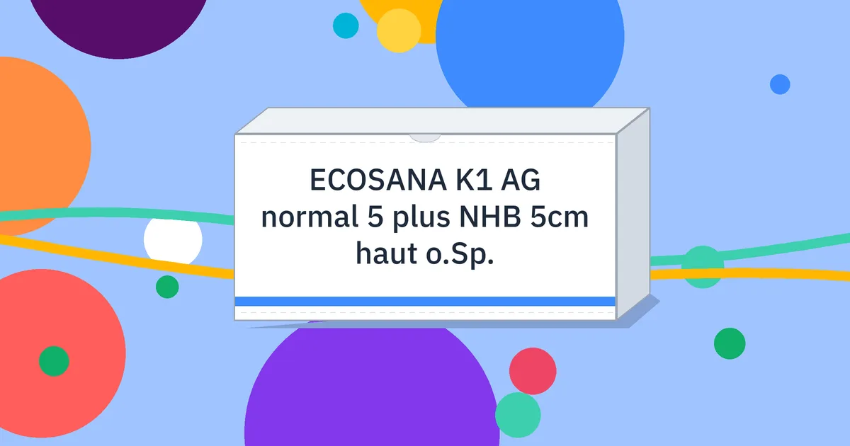 Symbolbild: Packung mit der Aufschrift ECOSANA K1 AG normal 5 plus NHB 5cm haut o.Sp. (PZN 04729399) – Verfügbarkeit und Bezug in Apotheken in Frankfurt am Main