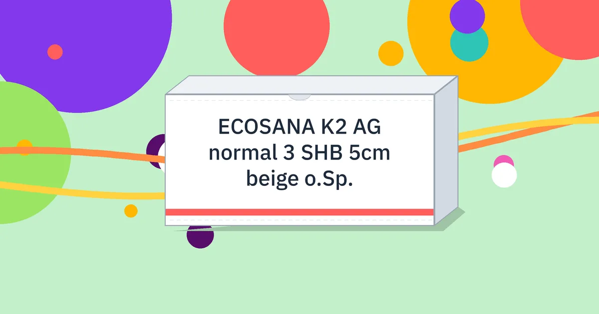 Symbolbild: Packung mit der Aufschrift ECOSANA K2 AG normal 3 SHB 5cm beige o.Sp. (PZN 01415507) – Verfügbarkeit und Bezug in Apotheken in Frankfurt am Main