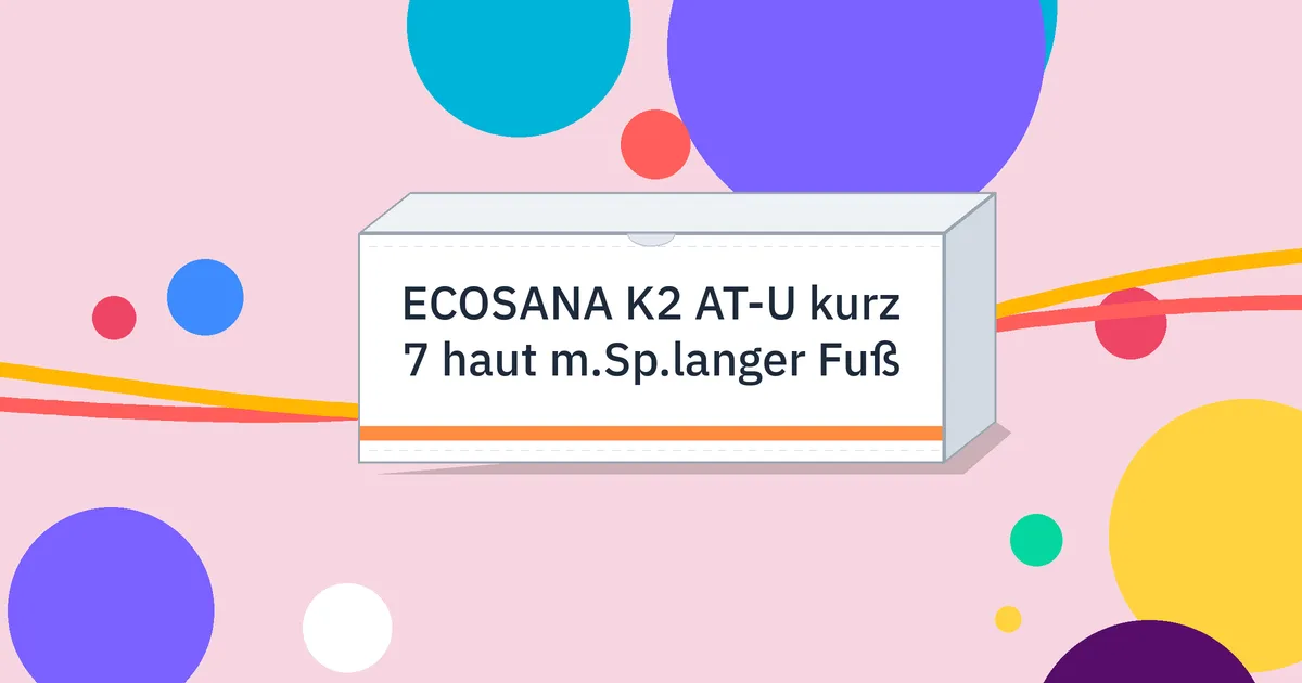 Symbolbild: Packung mit der Aufschrift ECOSANA K2 AT-U kurz 7 haut m.Sp.langer Fuß (PZN 10954798) – Verfügbarkeit und Bezug in Apotheken in Frankfurt am Main