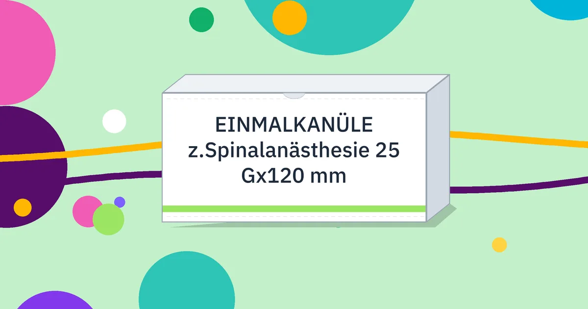 Symbolbild: Packung mit der Aufschrift EINMALKANÜLE z.Spinalanästhesie 25 Gx120 mm (PZN 10558163) – Verfügbarkeit und Bezug in Apotheken in Frankfurt am Main