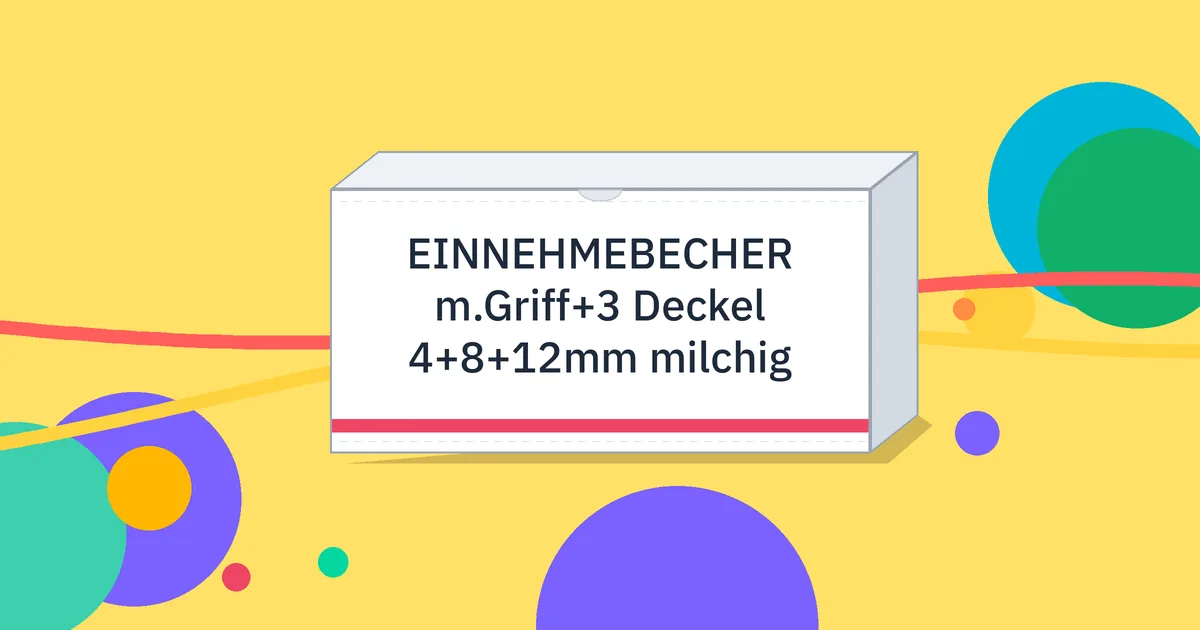 Symbolbild: Packung mit der Aufschrift EINNEHMEBECHER m.Griff+3 Deckel 4+8+12mm milchig (PZN 01350015) – Verfügbarkeit und Bezug in Apotheken in Frankfurt am Main