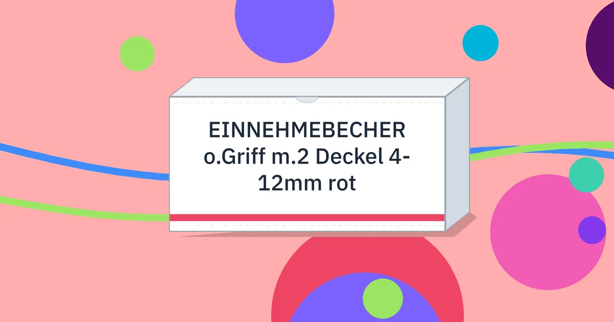 Symbolbild: Packung mit der Aufschrift EINNEHMEBECHER o.Griff m.2 Deckel 4-12mm rot (PZN 09002182) – Verfügbarkeit und Bezug in Apotheken in Frankfurt am Main