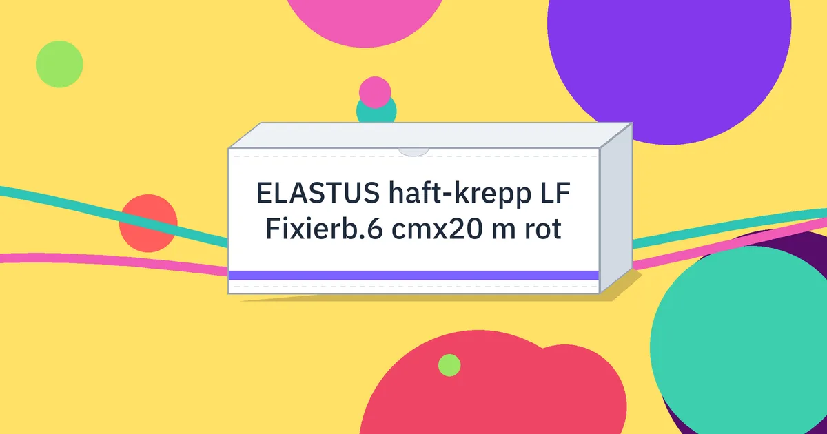 Symbolbild: Packung mit der Aufschrift ELASTUS haft-krepp LF Fixierb.6 cmx20 m rot (PZN 16678388) – Verfügbarkeit und Bezug in Apotheken in Frankfurt am Main