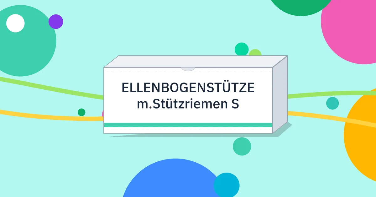 Symbolbild: Packung mit der Aufschrift ELLENBOGENSTÜTZE m.Stützriemen S (PZN 19069508) – Verfügbarkeit und Bezug in Apotheken in Frankfurt am Main