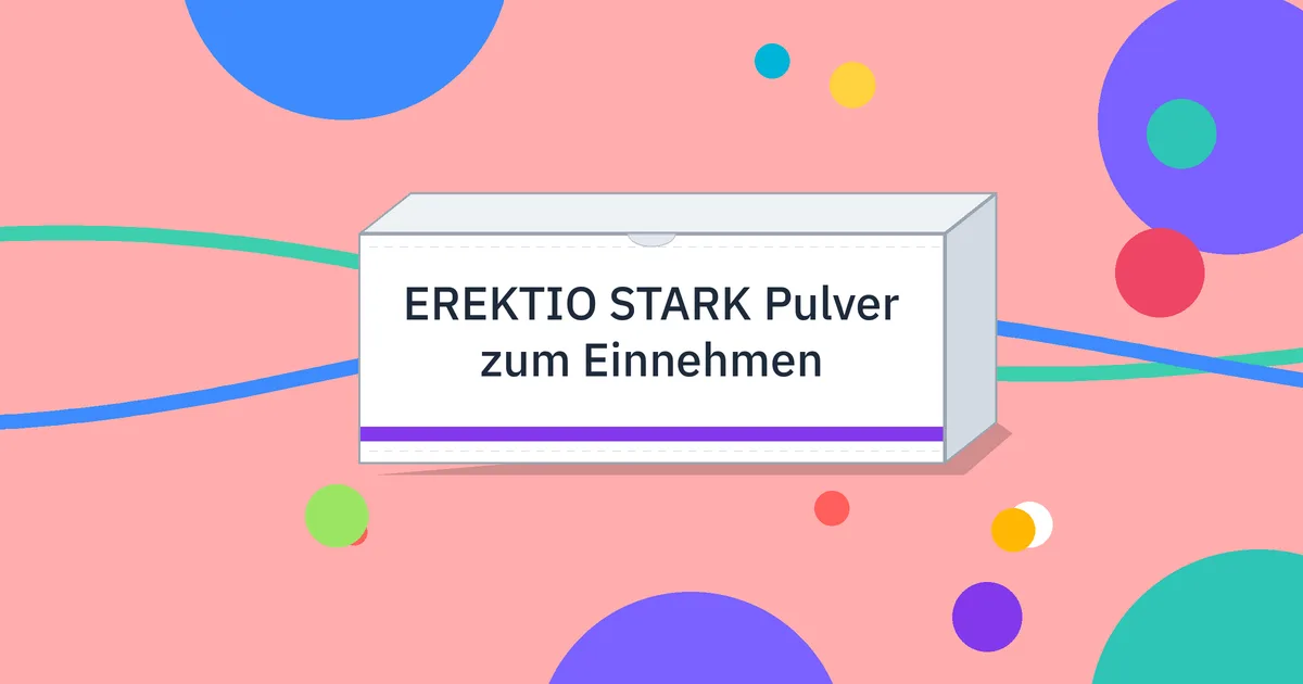 Symbolbild: Packung mit der Aufschrift EREKTIO STARK Pulver zum Einnehmen (PZN 20862867) – Verfügbarkeit und Bezug in Apotheken in Frankfurt am Main