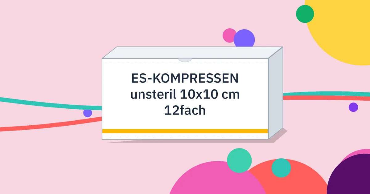 Symbolbild: Packung mit der Aufschrift ES-KOMPRESSEN unsteril 10x10 cm 12fach (PZN 17839623) – Verfügbarkeit und Bezug in Apotheken in Frankfurt am Main