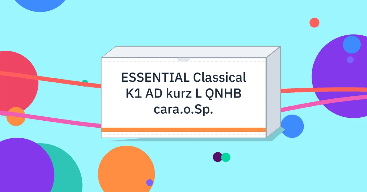 Symbolbild: Packung mit der Aufschrift ESSENTIAL Classical K1 AD kurz L QNHB cara.o.Sp. (PZN 18866266) – Verfügbarkeit und Bezug in Apotheken in Frankfurt am Main