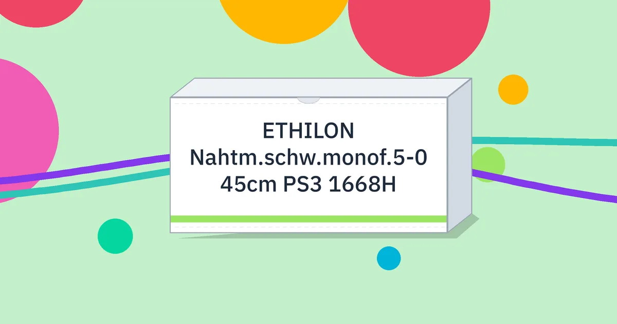 Symbolbild: Packung mit der Aufschrift ETHILON Nahtm.schw.monof.5-0 45cm PS3 1668H (PZN 19883901) – Verfügbarkeit und Bezug in Apotheken in Frankfurt am Main