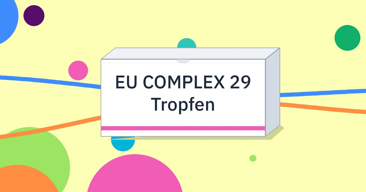 Symbolbild: Packung mit der Aufschrift EU COMPLEX 29 Tropfen (PZN 17241877) – Verfügbarkeit und Bezug in Apotheken in Frankfurt am Main