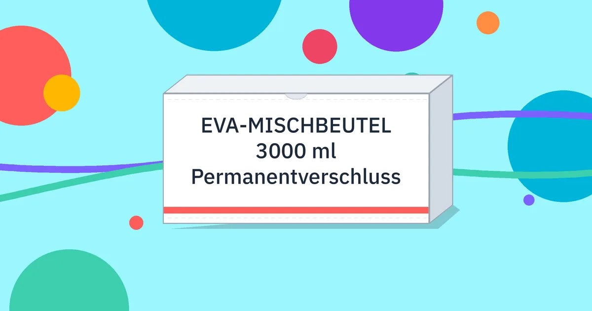 Symbolbild: Packung mit der Aufschrift EVA-MISCHBEUTEL 3000 ml Permanentverschluss (PZN 01803907) – Verfügbarkeit und Bezug in Apotheken in Frankfurt am Main