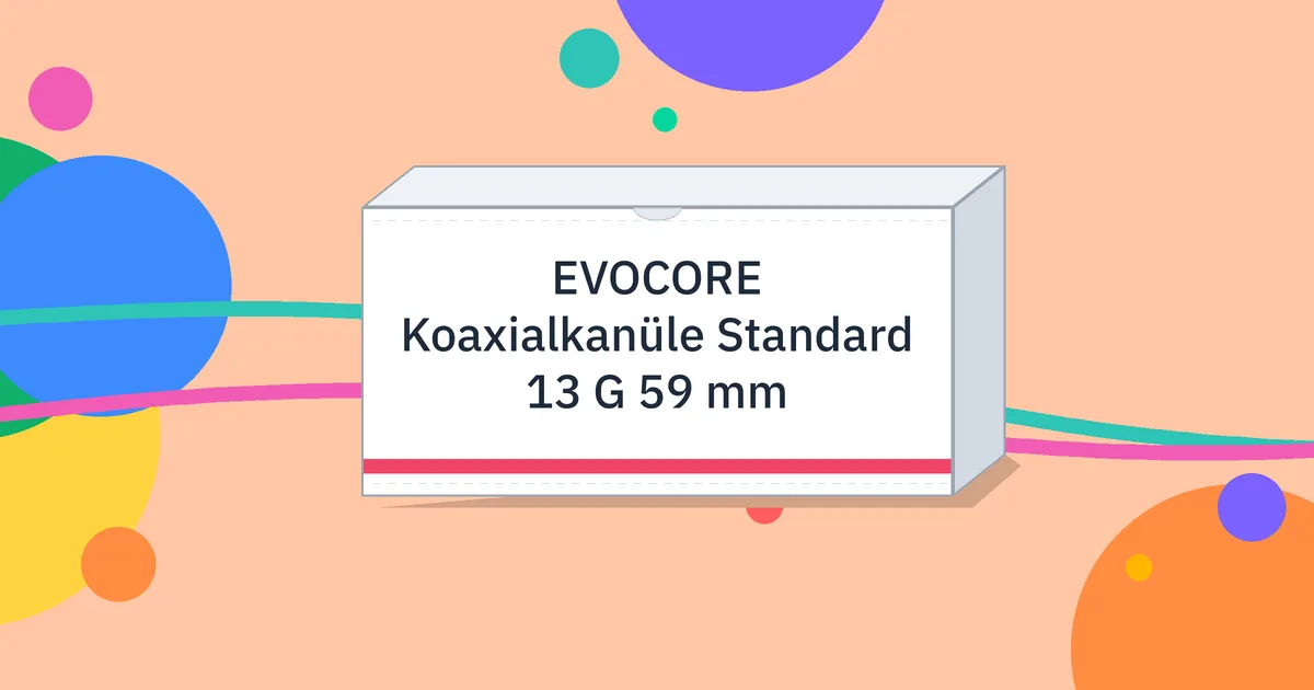 Symbolbild: Packung mit der Aufschrift EVOCORE Koaxialkanüle Standard 13 G 59 mm (PZN 11655543) – Verfügbarkeit und Bezug in Apotheken in Frankfurt am Main