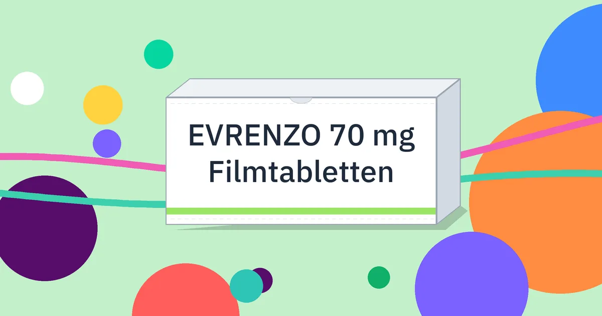 Symbolbild: Packung mit der Aufschrift EVRENZO 70 mg Filmtabletten (PZN 19213307) – Verfügbarkeit und Bezug in Apotheken in Frankfurt am Main