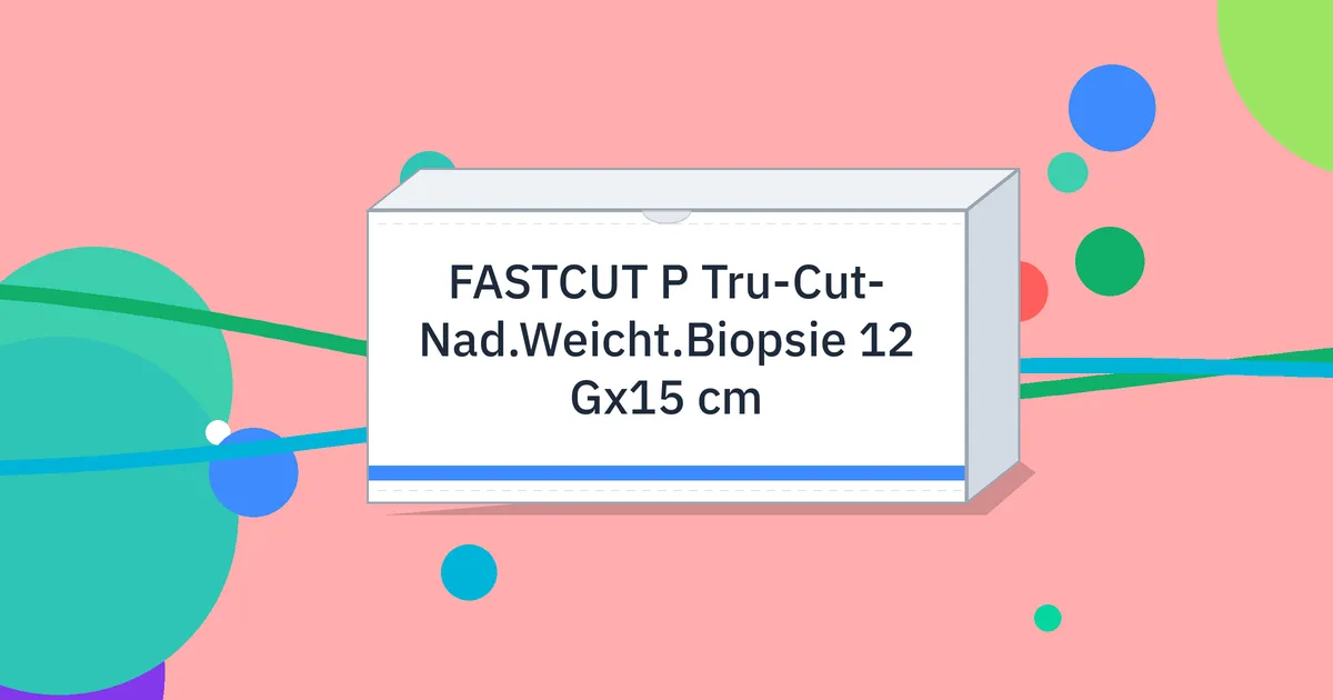 Symbolbild: Packung mit der Aufschrift FASTCUT P Tru-Cut-Nad.Weicht.Biopsie 12 Gx15 cm (PZN 19734696) – Verfügbarkeit und Bezug in Apotheken in Frankfurt am Main