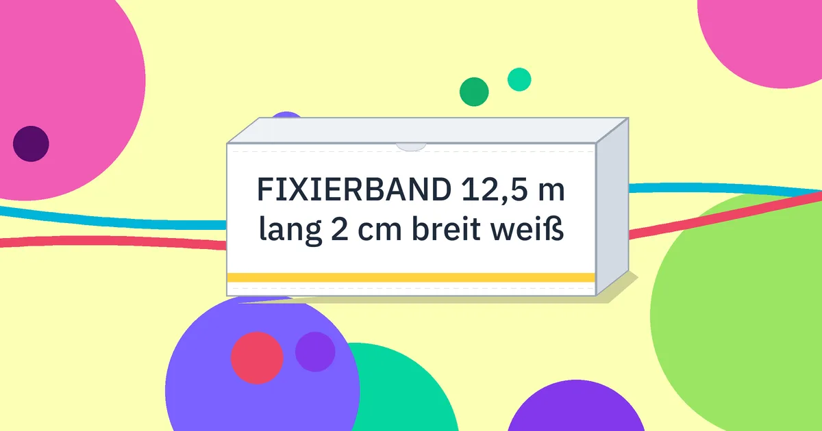 Symbolbild: Packung mit der Aufschrift FIXIERBAND 12,5 m lang 2 cm breit weiß (PZN 07743313) – Verfügbarkeit und Bezug in Apotheken in Frankfurt am Main