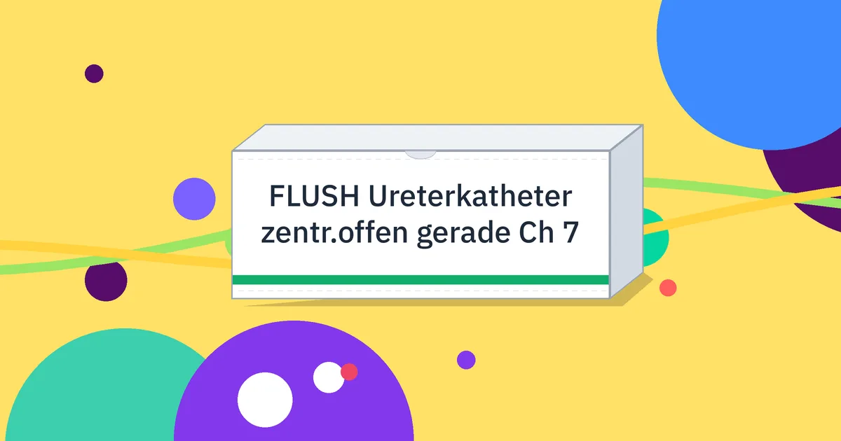 Symbolbild: Packung mit der Aufschrift FLUSH Ureterkatheter zentr.offen gerade Ch 7 (PZN 17998623) – Verfügbarkeit und Bezug in Apotheken in Frankfurt am Main