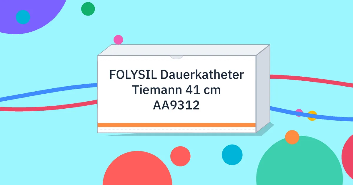 Symbolbild: Packung mit der Aufschrift FOLYSIL Dauerkatheter Tiemann 41 cm AA9312 (PZN 00746219) – Verfügbarkeit und Bezug in Apotheken in Frankfurt am Main