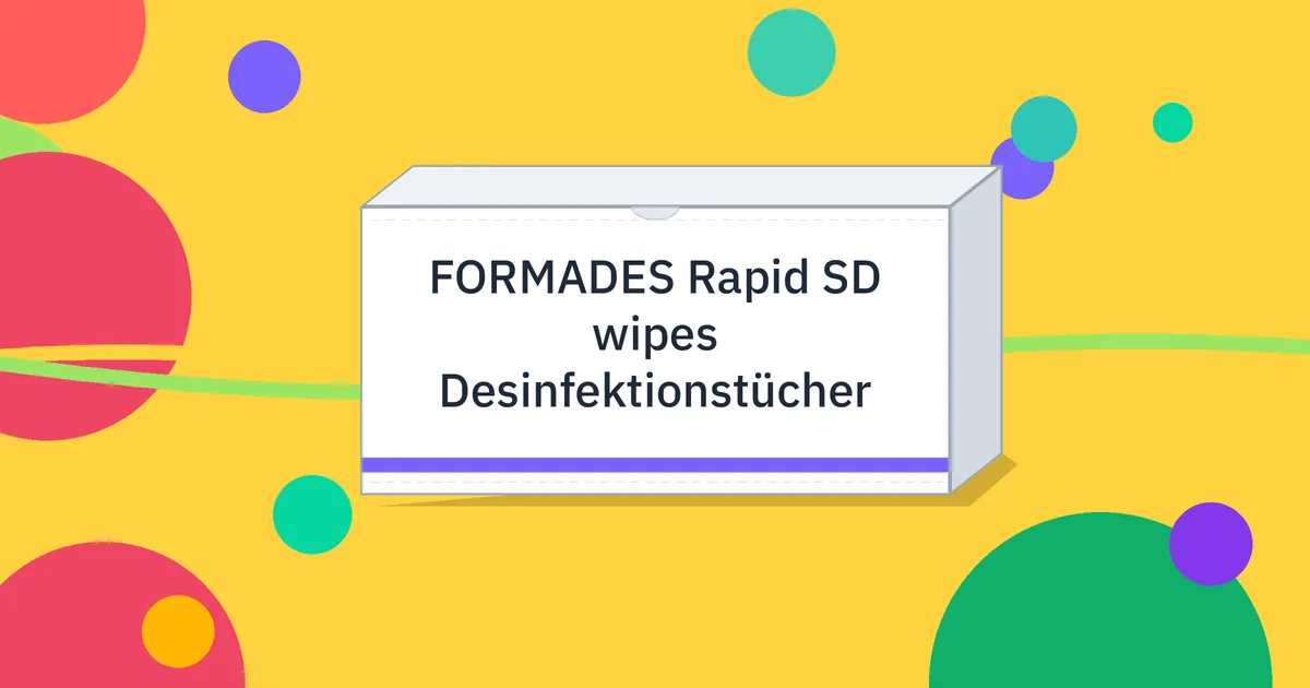 Symbolbild: Packung mit der Aufschrift FORMADES Rapid SD wipes Desinfektionstücher (PZN 19692584) – Verfügbarkeit und Bezug in Apotheken in Frankfurt am Main