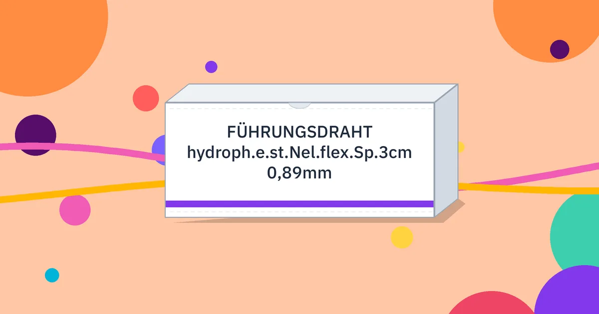 Symbolbild: Packung mit der Aufschrift FÜHRUNGSDRAHT hydroph.e.st.Nel.flex.Sp.3cm 0,89mm (PZN 17998698) – Verfügbarkeit und Bezug in Apotheken in Frankfurt am Main