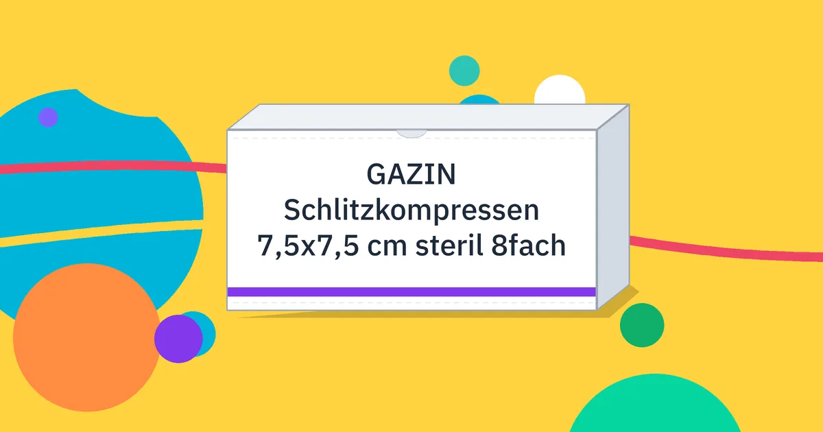 Symbolbild: Packung mit der Aufschrift GAZIN Schlitzkompressen 7,5x7,5 cm steril 8fach (PZN 14444315) – Verfügbarkeit und Bezug in Apotheken in Frankfurt am Main