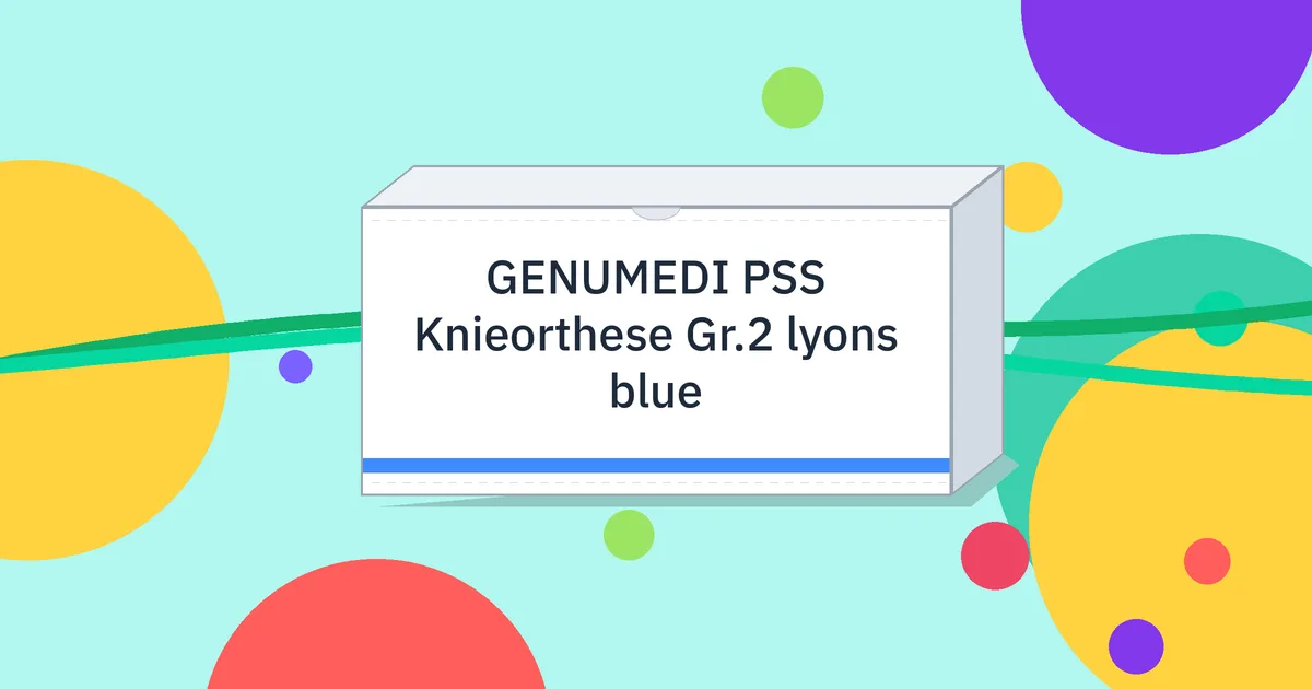 Symbolbild: Packung mit der Aufschrift GENUMEDI PSS Knieorthese Gr.2 lyons blue (PZN 18050725) – Verfügbarkeit und Bezug in Apotheken in Frankfurt am Main