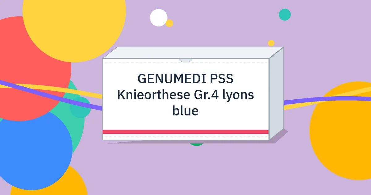 Symbolbild: Packung mit der Aufschrift GENUMEDI PSS Knieorthese Gr.4 lyons blue (PZN 18050748) – Verfügbarkeit und Bezug in Apotheken in Frankfurt am Main