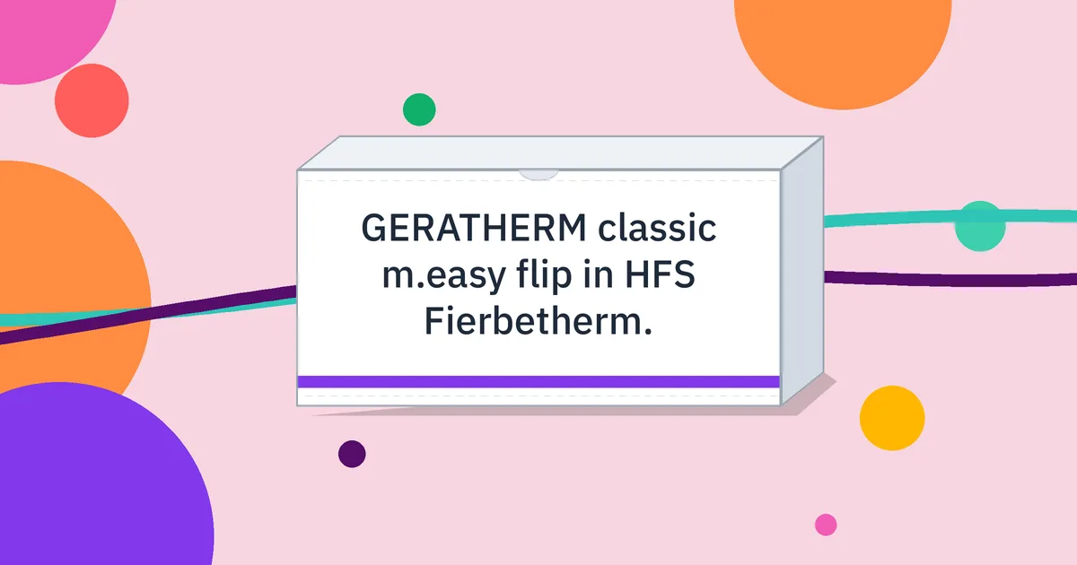 Symbolbild: Packung mit der Aufschrift GERATHERM classic m.easy flip in HFS Fierbetherm. (PZN 10261380) – Verfügbarkeit und Bezug in Apotheken in Frankfurt am Main