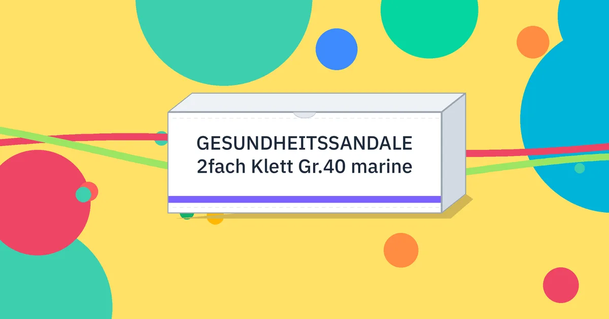 Symbolbild: Packung mit der Aufschrift GESUNDHEITSSANDALE 2fach Klett Gr.40 marine (PZN 13920943) – Verfügbarkeit und Bezug in Apotheken in Frankfurt am Main
